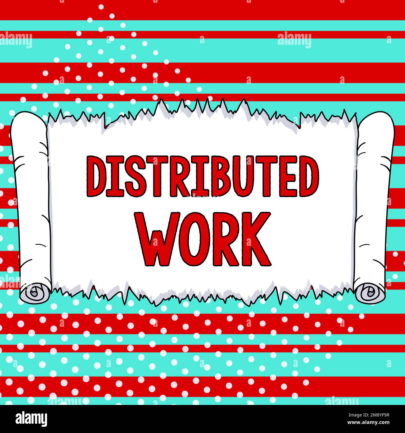 Handwriting text Distributed Work. Business idea practiced by enterprises using network ...