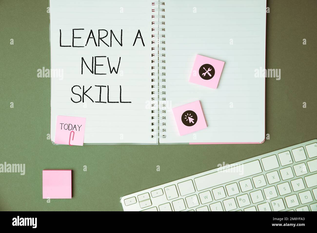 Writing displaying text Learn A New Skill. Internet Concept acquisition knowledge through study ...