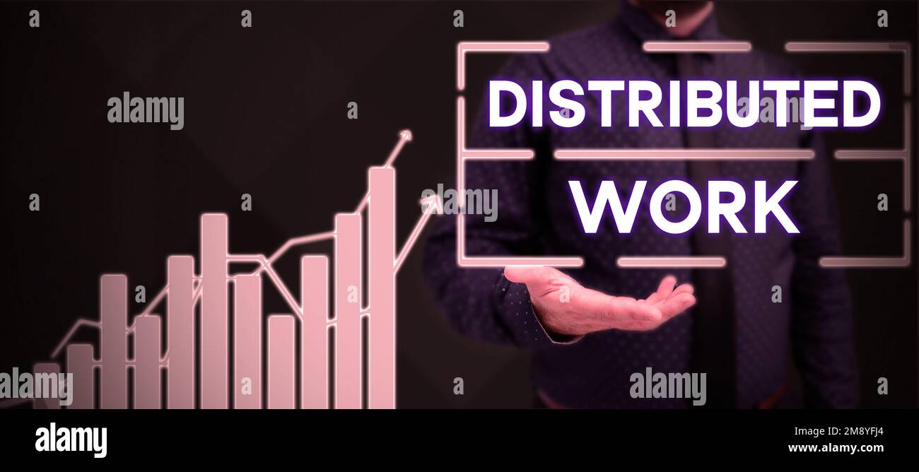 Inspiration showing sign Distributed Work. Business showcase practiced by enterprises using ...