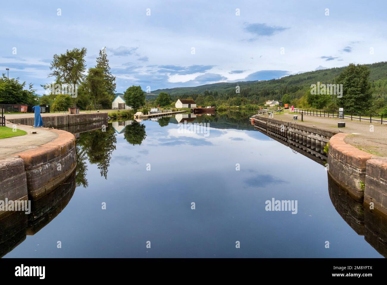 The Caledonian Canal basin south of the locks at Fort Augustus ...