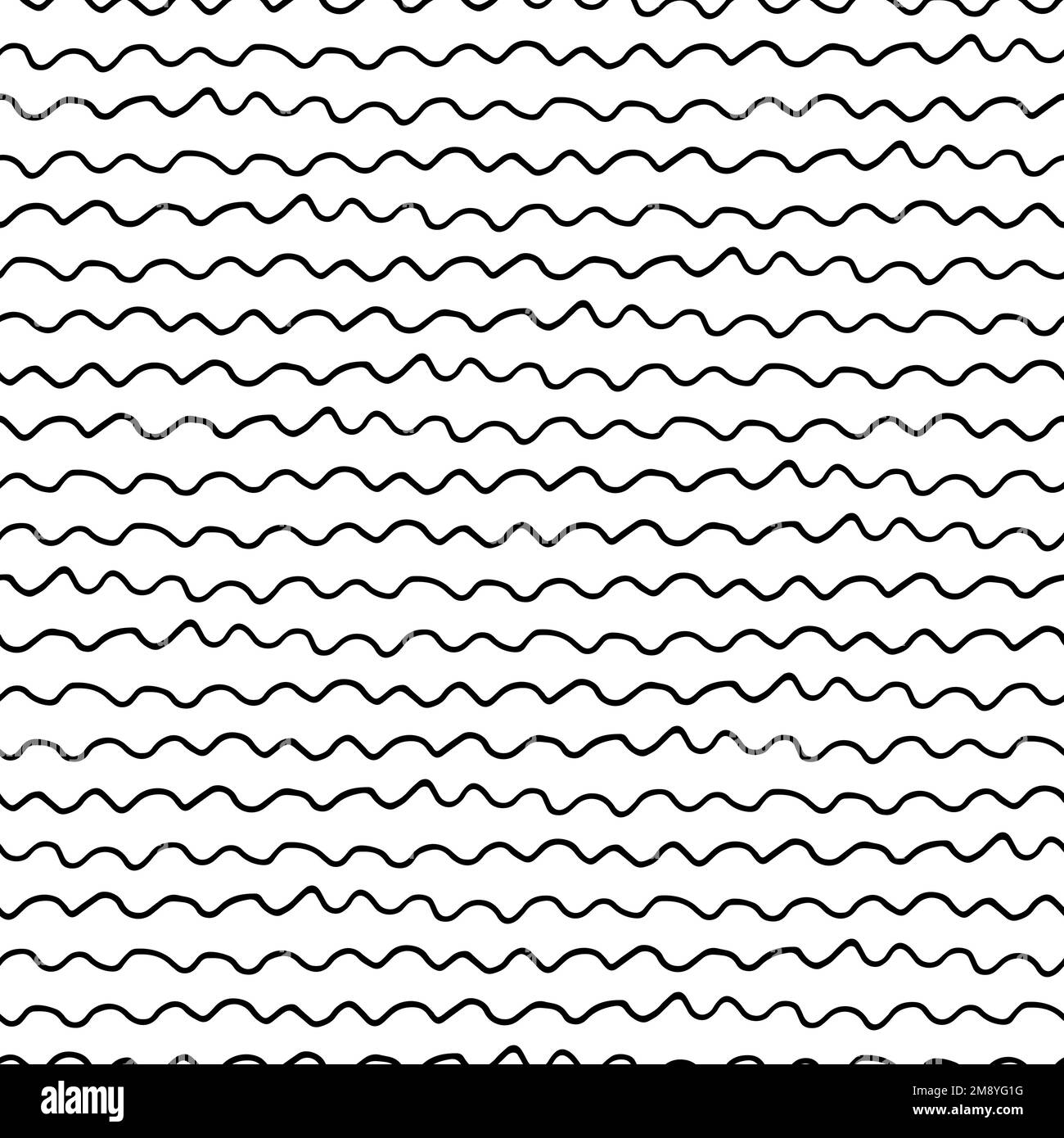 Hand drawn ink doodle simple wave pattern. Monochrome colors ...
