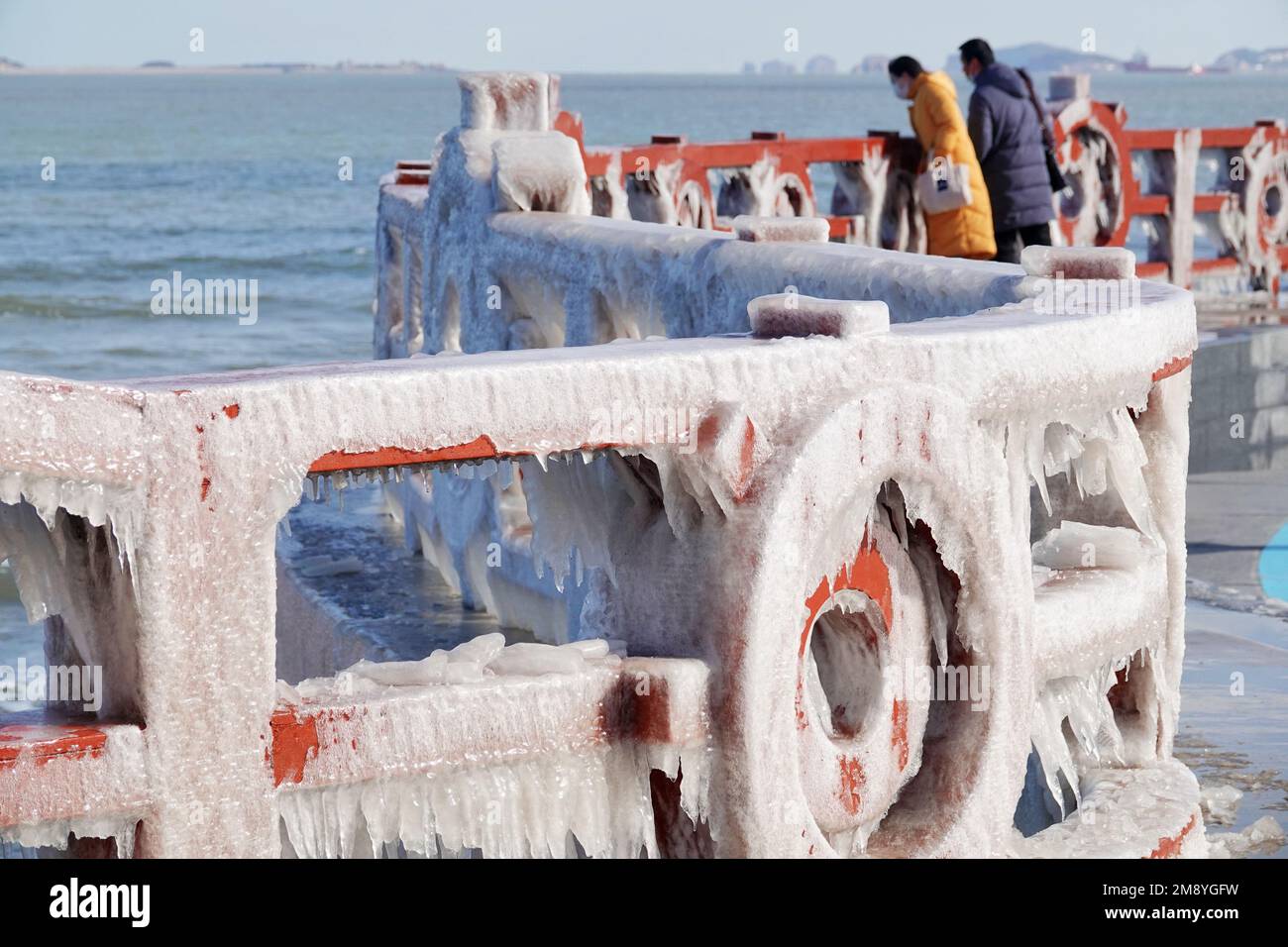 YANTAI, CHINA - JANUARY 16, 2023 - Sea waves condense into ice to cover ...