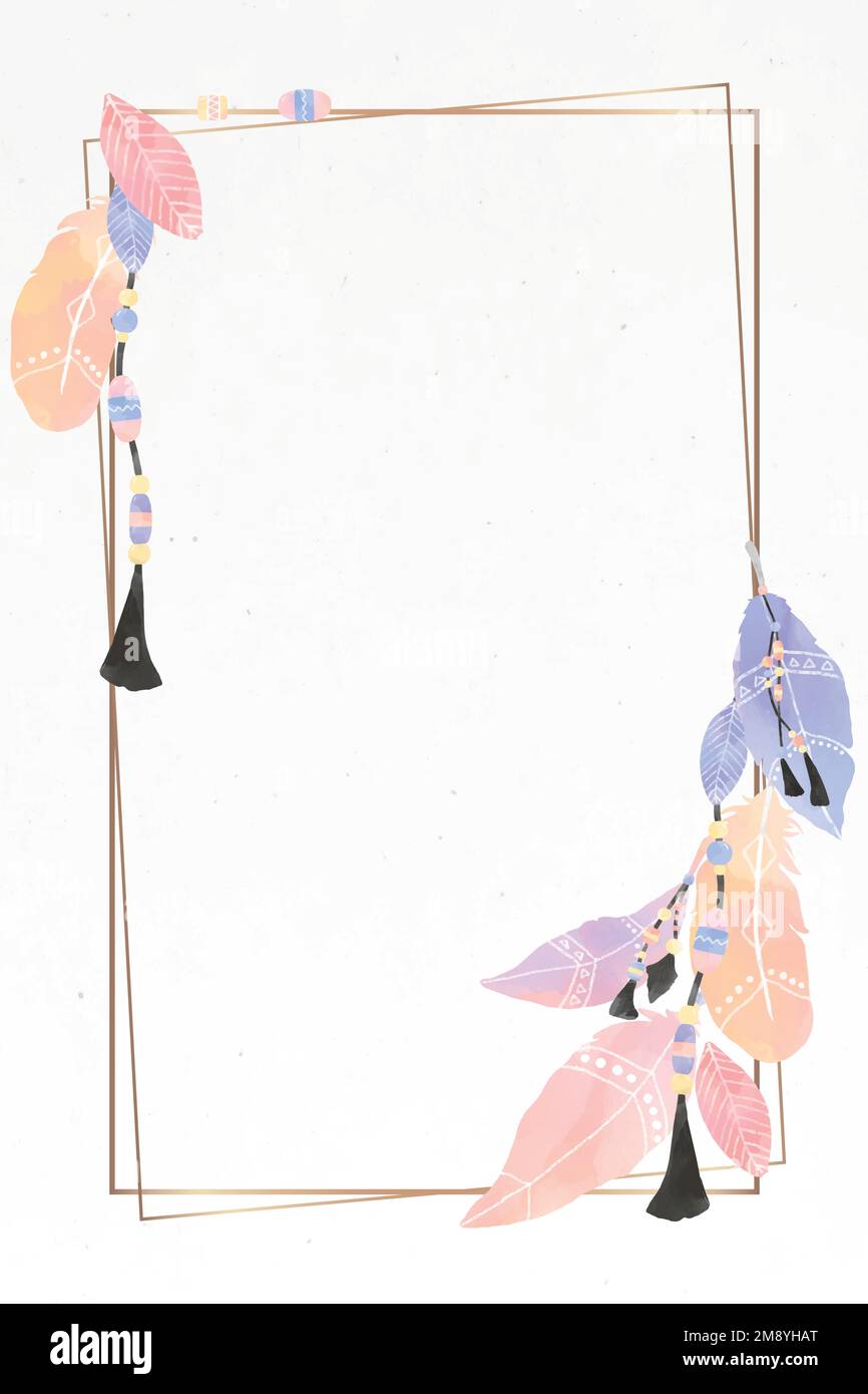 Watercolor feather frame vector Bohemian style Stock Vector Image & Art ...