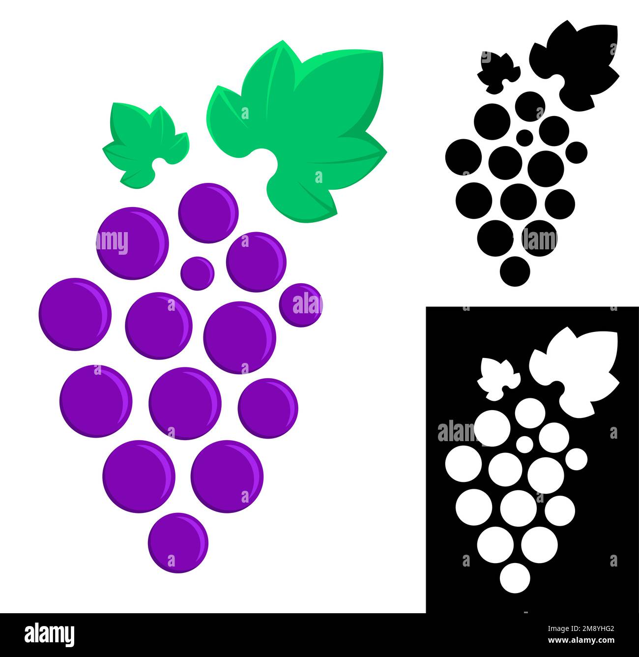 Symbol, emblem of juicy bunch of grapes with leaves. Brand name element ...