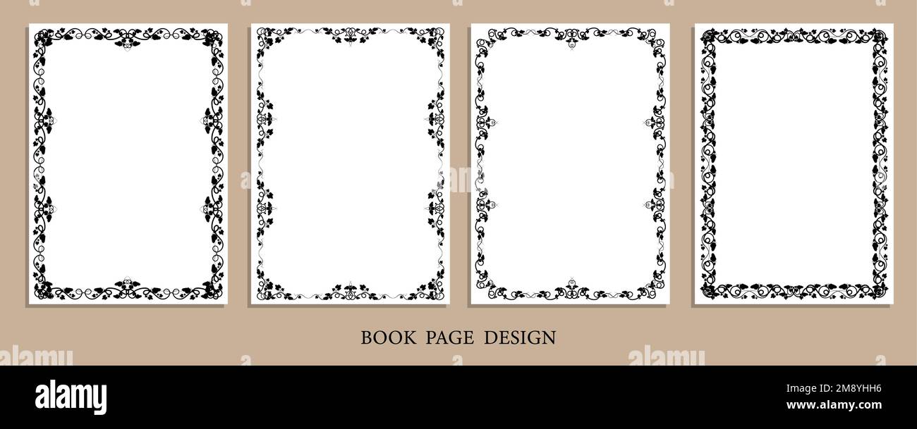 Set of rectangular frames with vines and leaves for decorative design ...