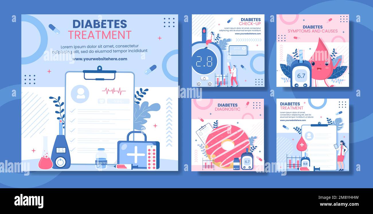 Diabetes Testing Healthcare Social Media Post Flat Cartoon Hand Drawn ...