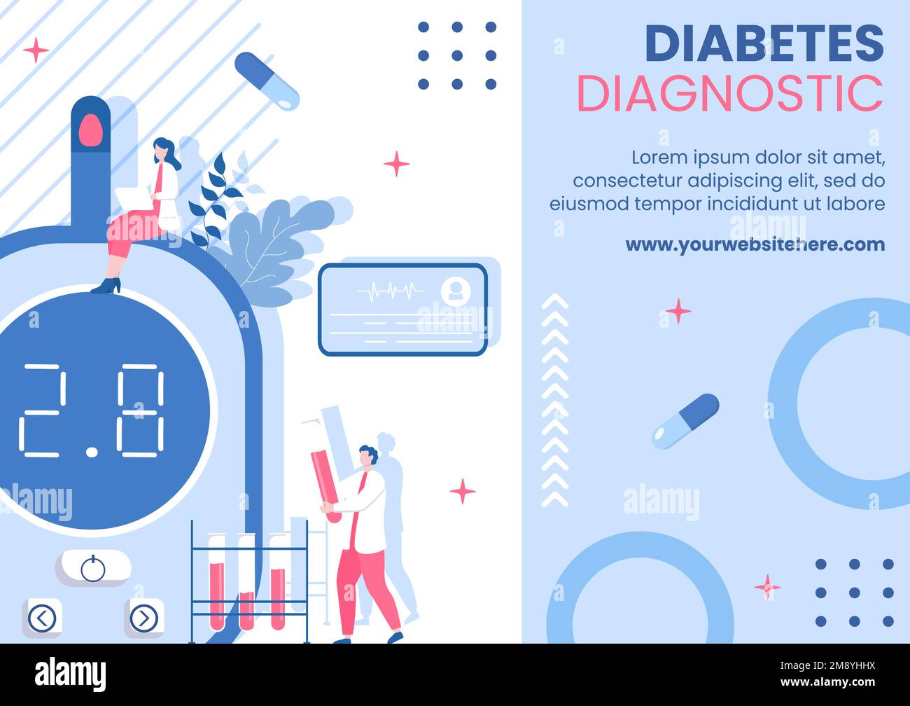Diabetes Testing Healthcare Brochure Flat Cartoon Hand Drawn Templates ...