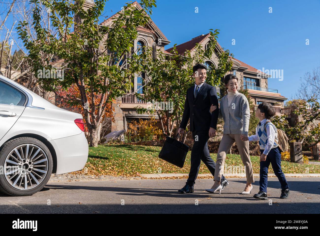 Chinese parents send their children from school hi-res stock ...