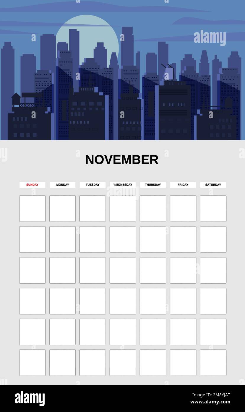 November Calendar Planner month. Minimalistic landscape natural ...