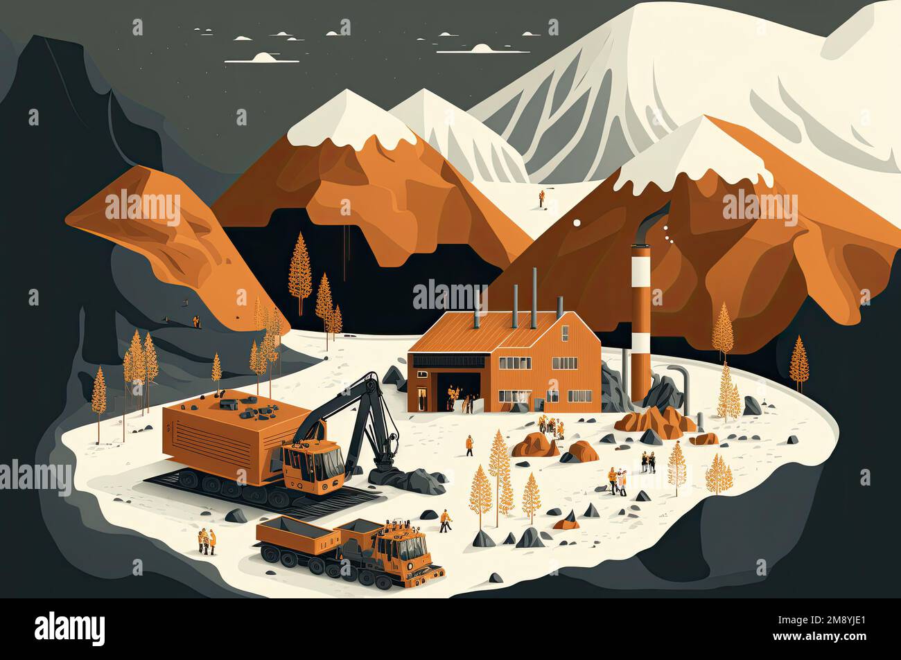 Illustrative representation of a mining operation in progress ...