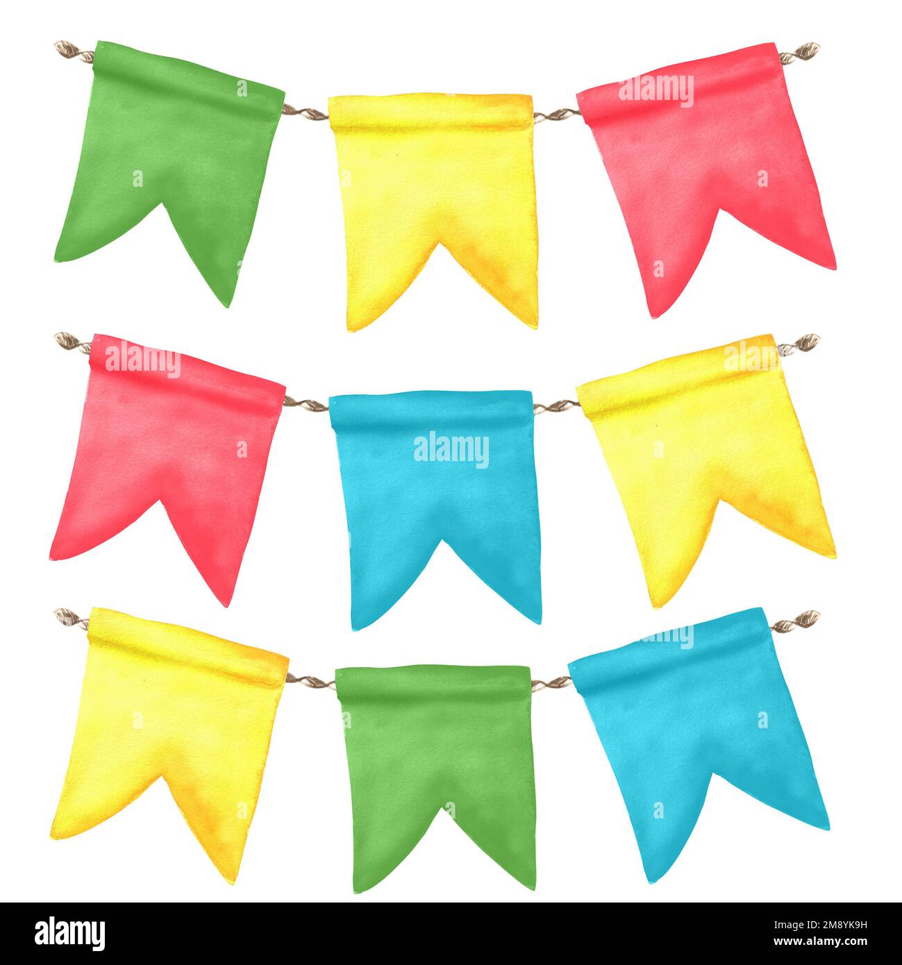 Hand-drawn watercolor holiday flags. A part of the big Holi set of ...