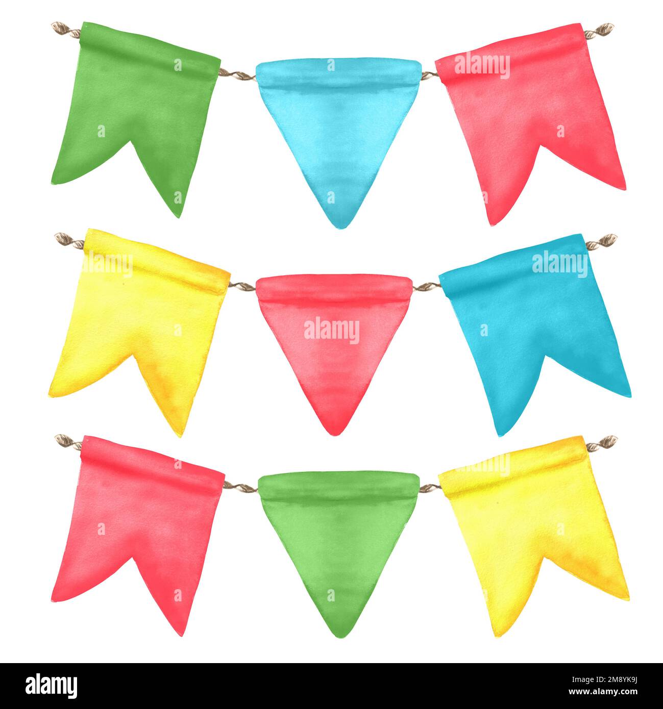 Hand-drawn watercolor holiday flags. A part of the big Holi set of ...