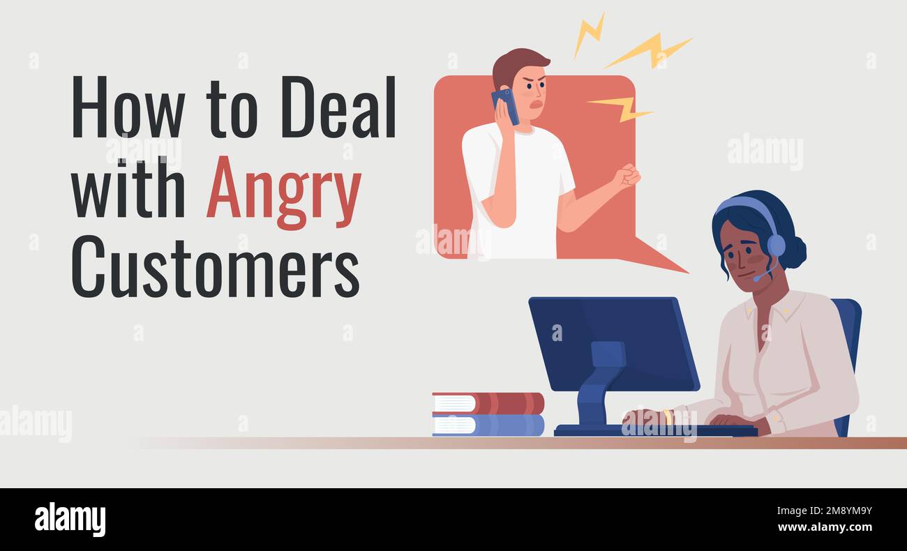 Dealing with angry customers flat vector banner template Stock Vector ...