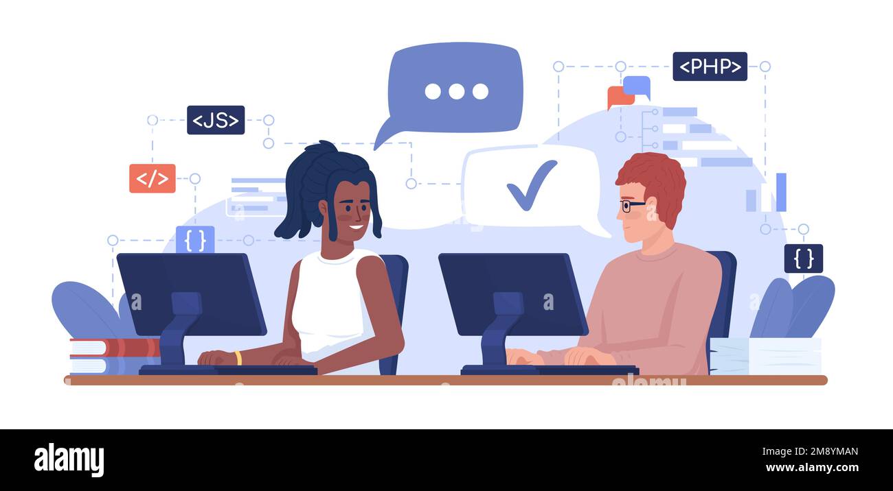 Software engineers cooperation 2D vector isolated illustration Stock ...