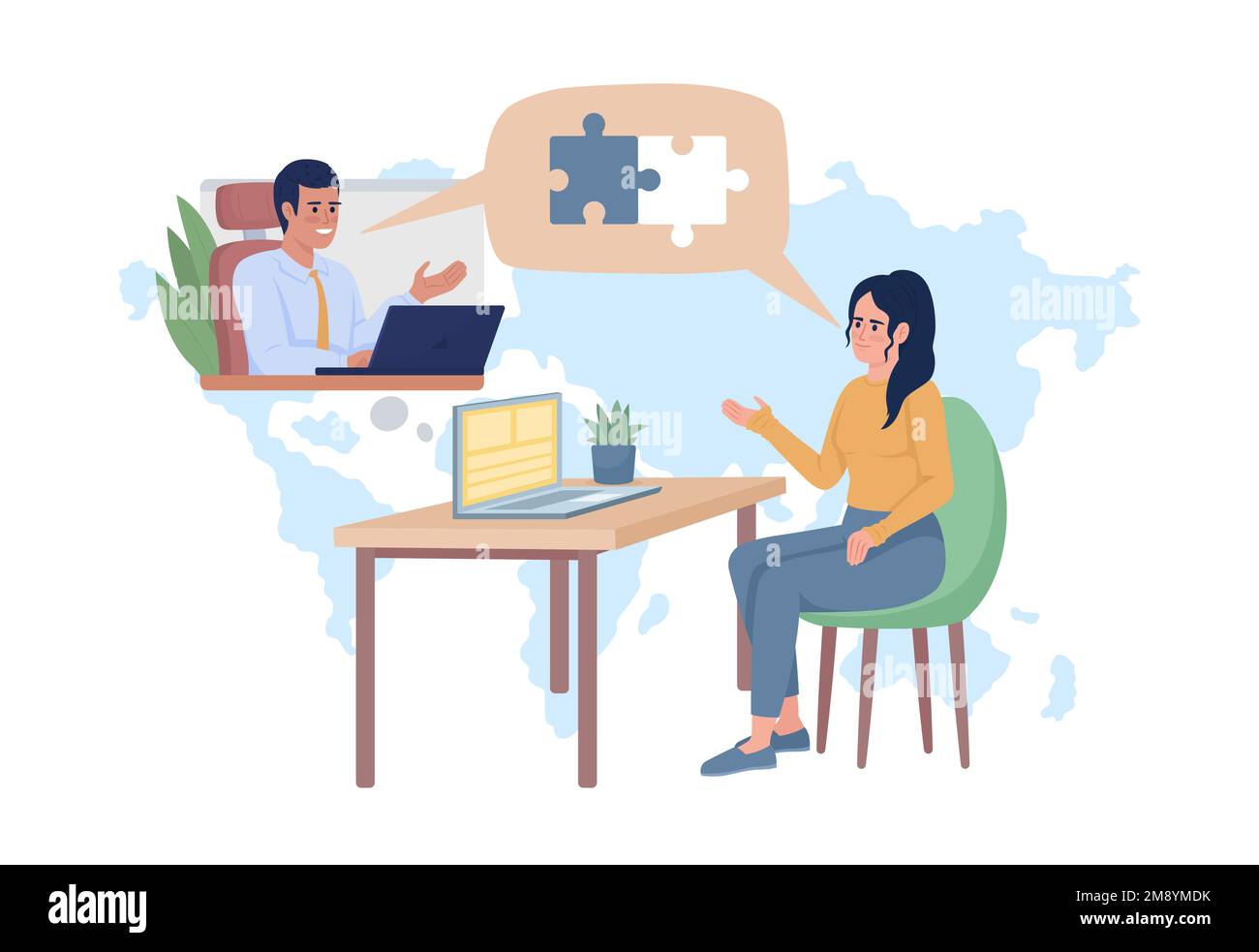 Virtual meeting 2D vector isolated illustration Stock Vector Image ...