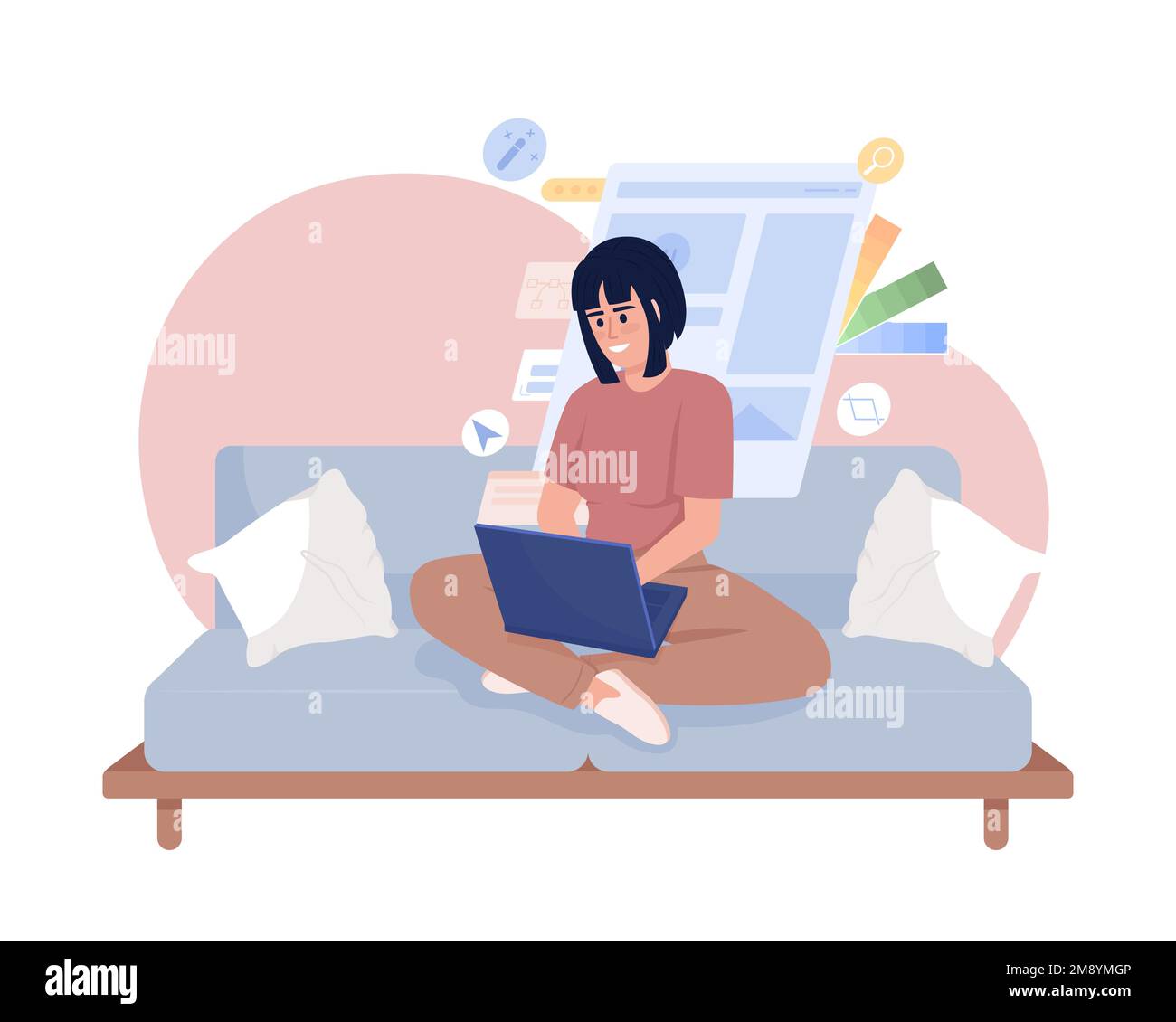 Freelance graphic designer 2D vector isolated illustration Stock Vector ...