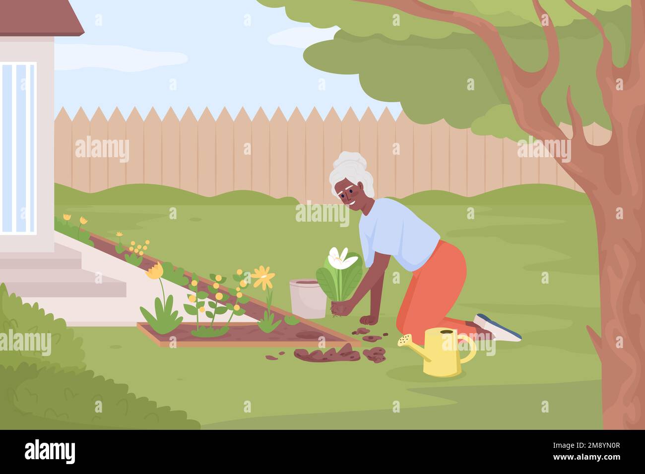 Enjoy gardening activity flat color vector illustration Stock Vector ...