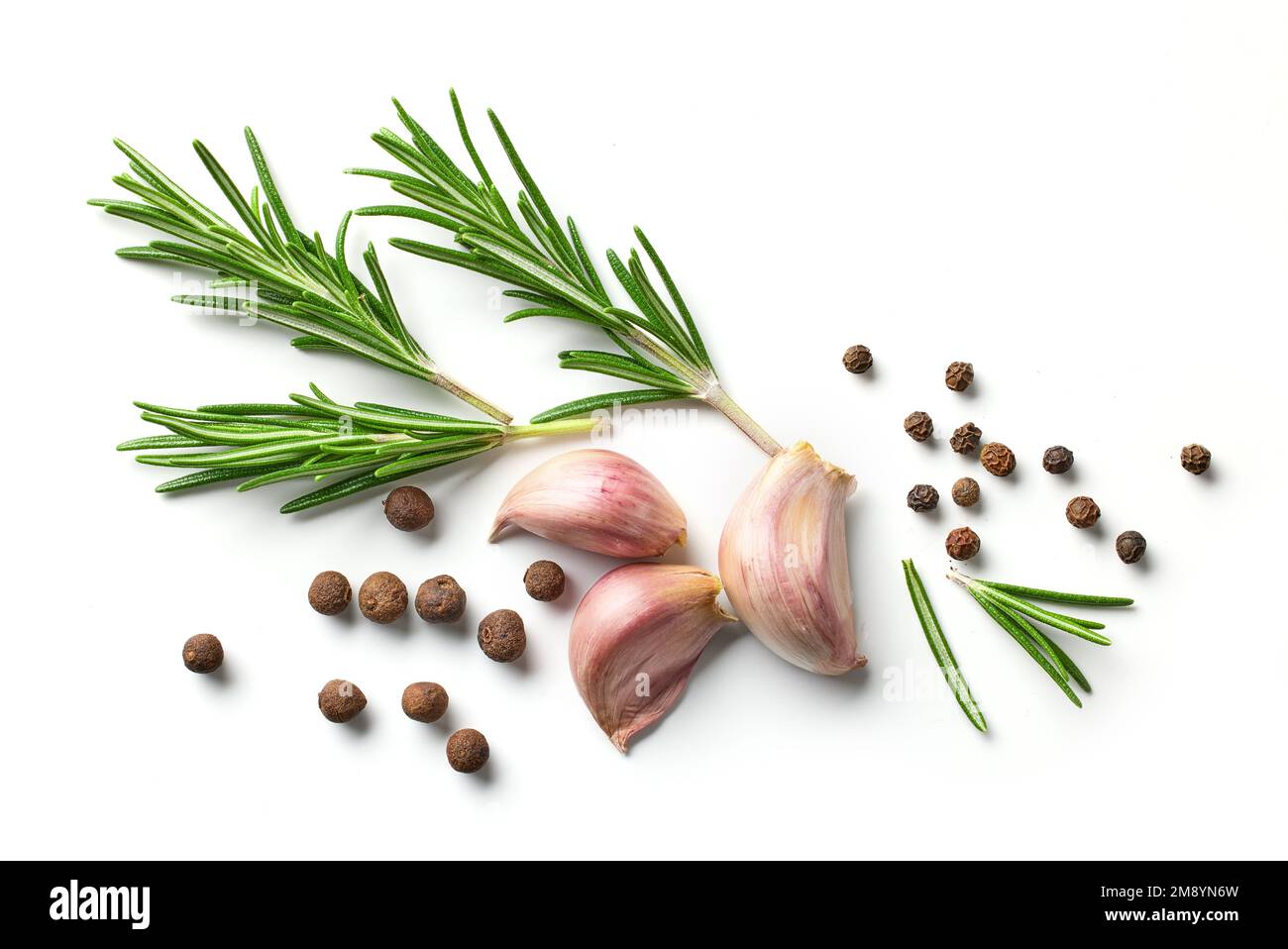 composition of garlic and spices isolated on white background, top view ...