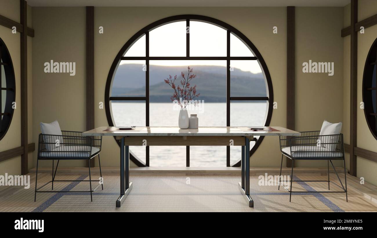 Beautiful traditional Chinese or Japanese restaurant dining room ...