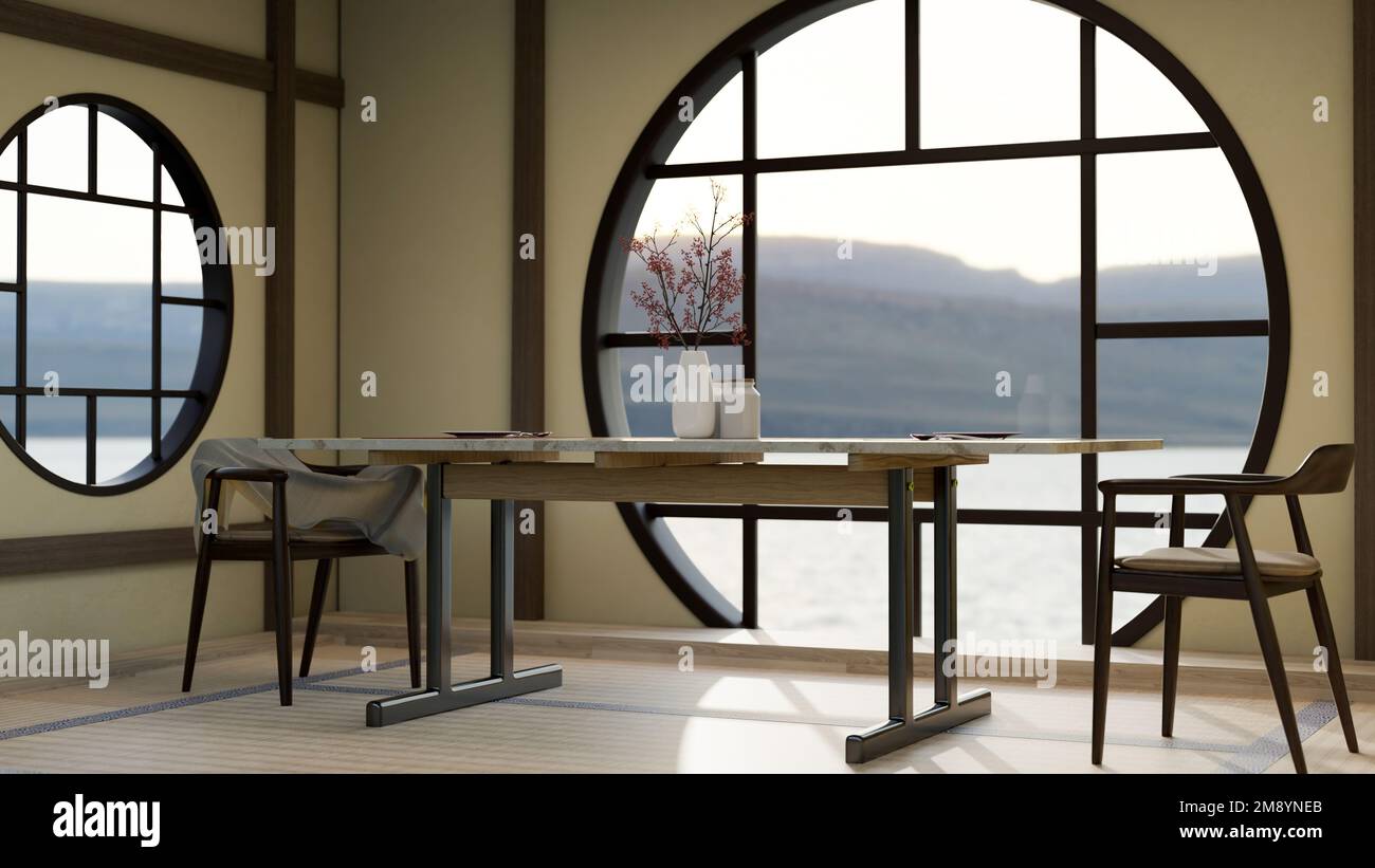 Traditional Chinese or Japanese restaurant dining room interior design ...