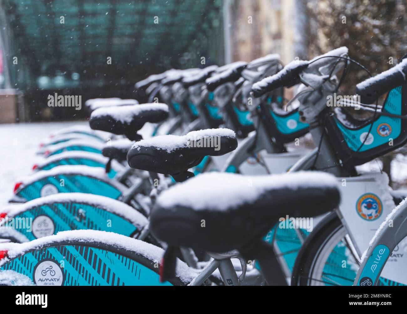 Almaty, Kazakhstan - December 09, 2022 - Rental city bikes at docking ...