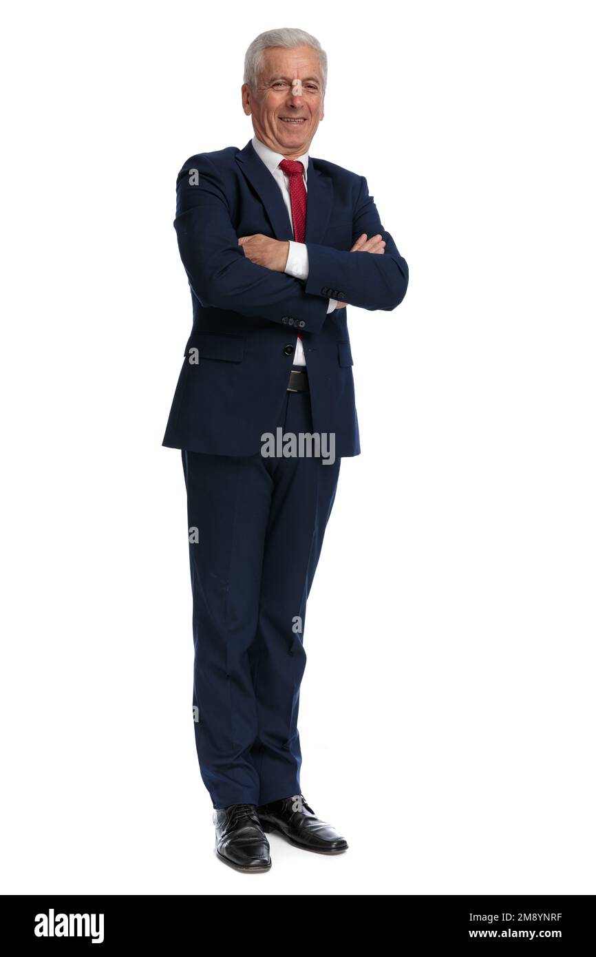 full body picture of a old businessman crossing his arms at chest Stock ...