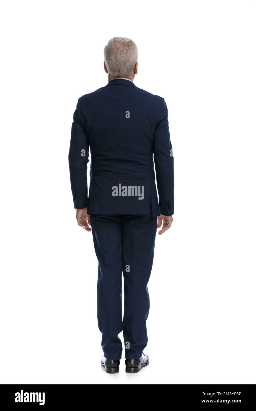 Full body picture and rear view of an old businessman standing and ...