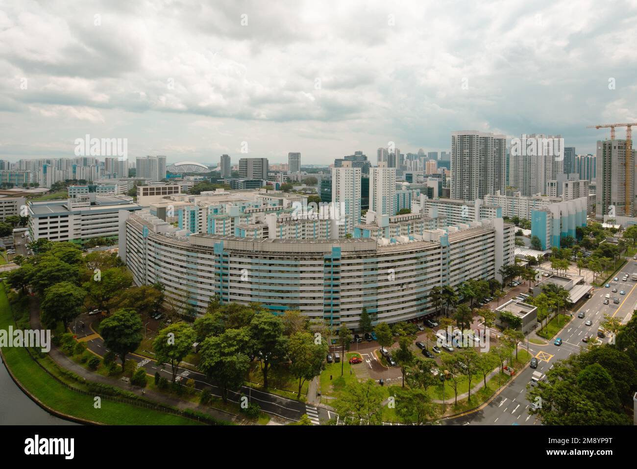 Aerial view of Singapore longest HDB. 320 meters long on corridor side ...
