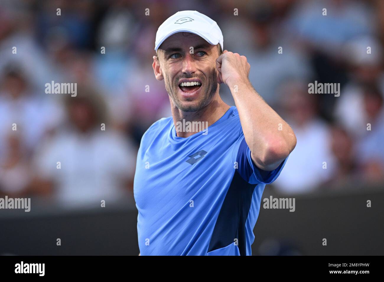 John Millman of Australia reacts during his Men’s Singles Round 1 ...