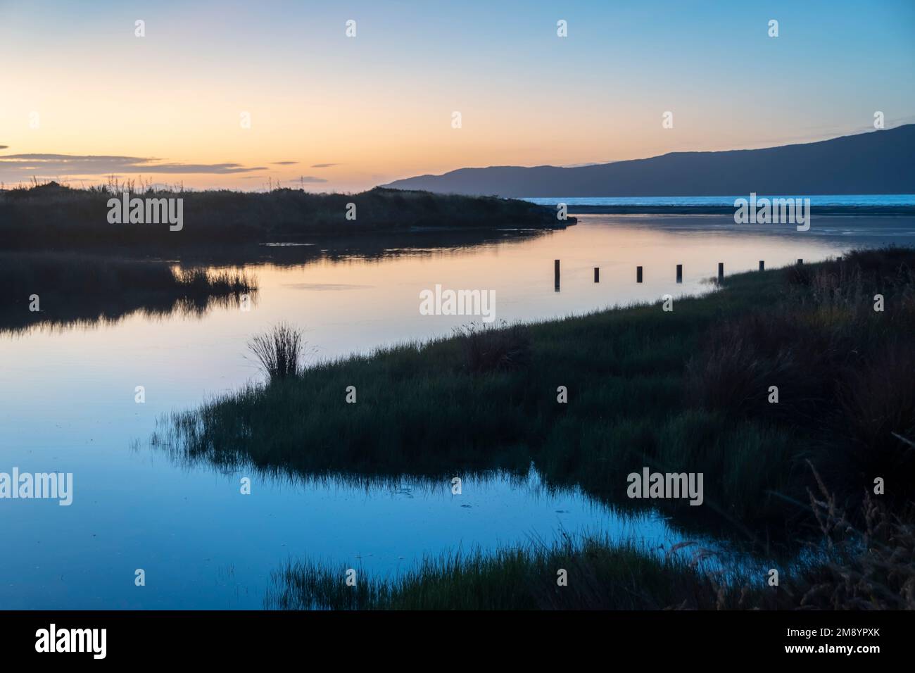 Waikanae estuary and Kapiti Island, Waikanae, Kapiti District, North ...
