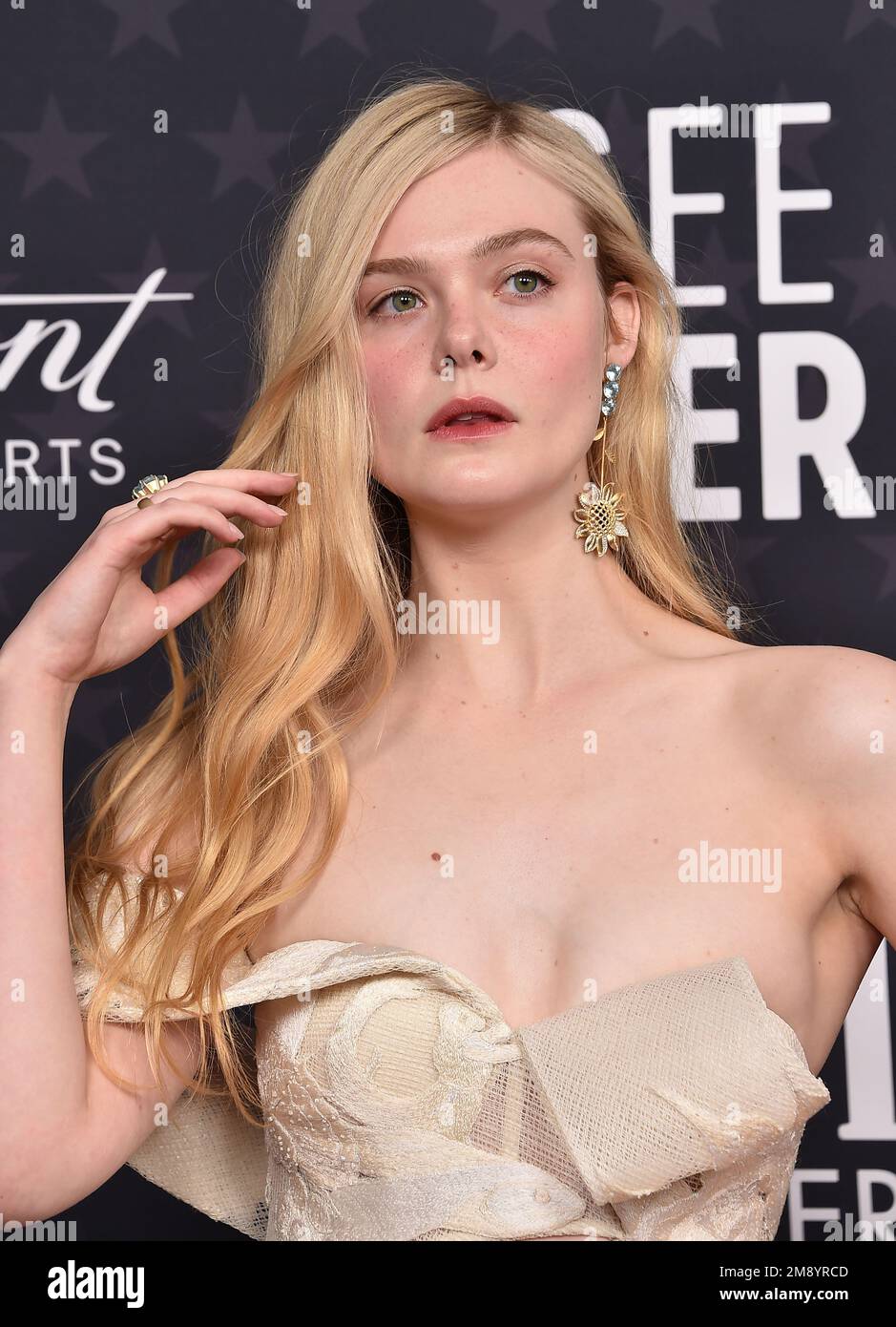 Los Angeles, USA. 15th Jan, 2023. Elle Fanning arriving at the 28th Annual Critics Choice Awards ...
