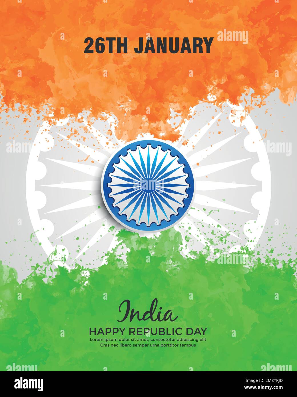 26th January Happy Republic Day of India tricolor watercolor paint ...