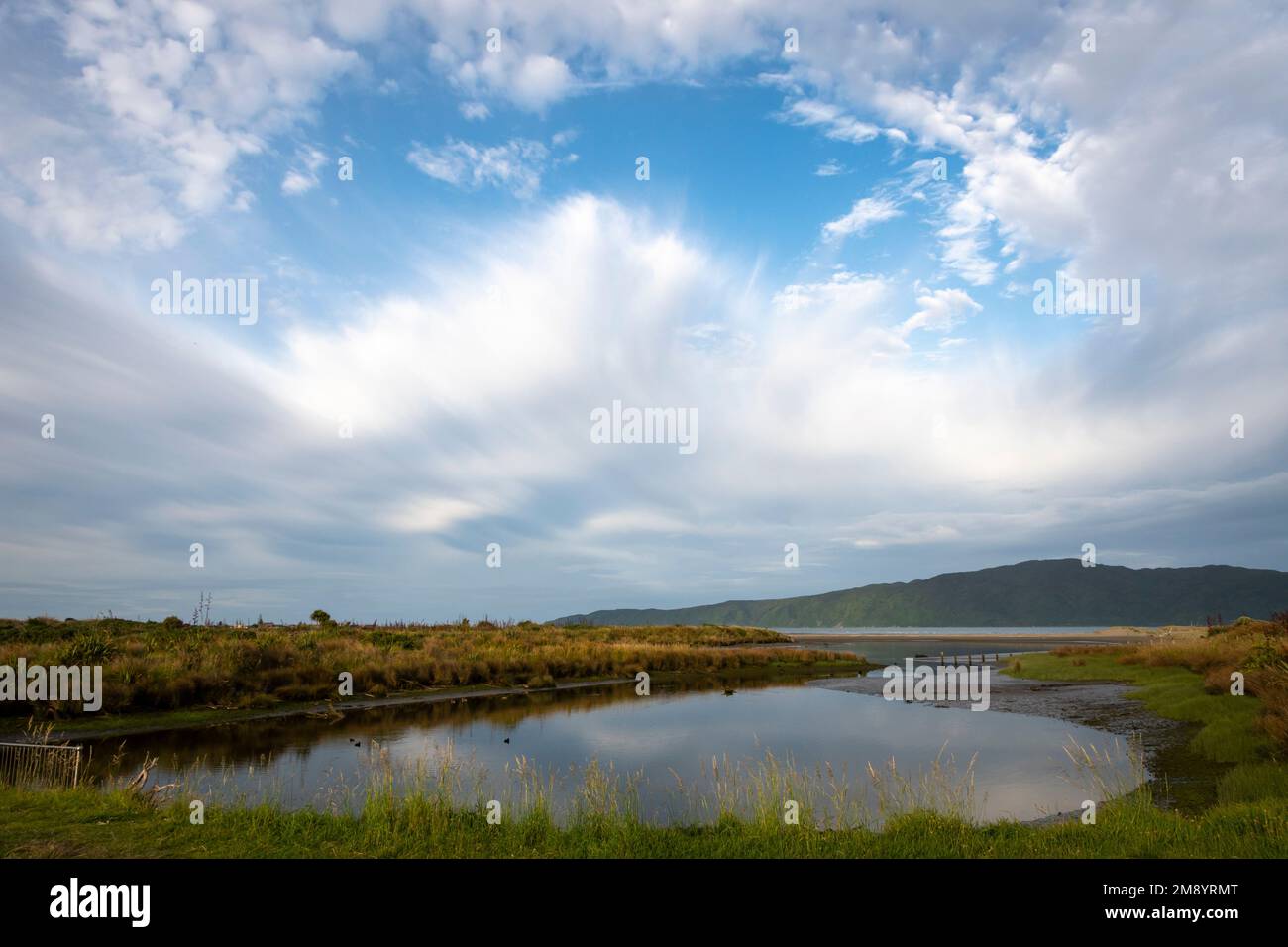 Kapiti Island and Waikanae estuary, Kapiti District, North Island, New ...