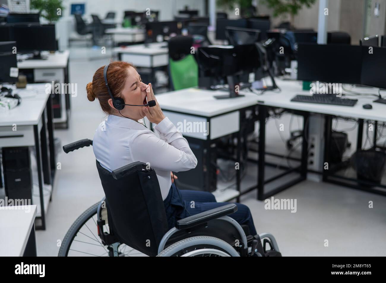 Woman with headset sad hi-res stock photography and images - Alamy