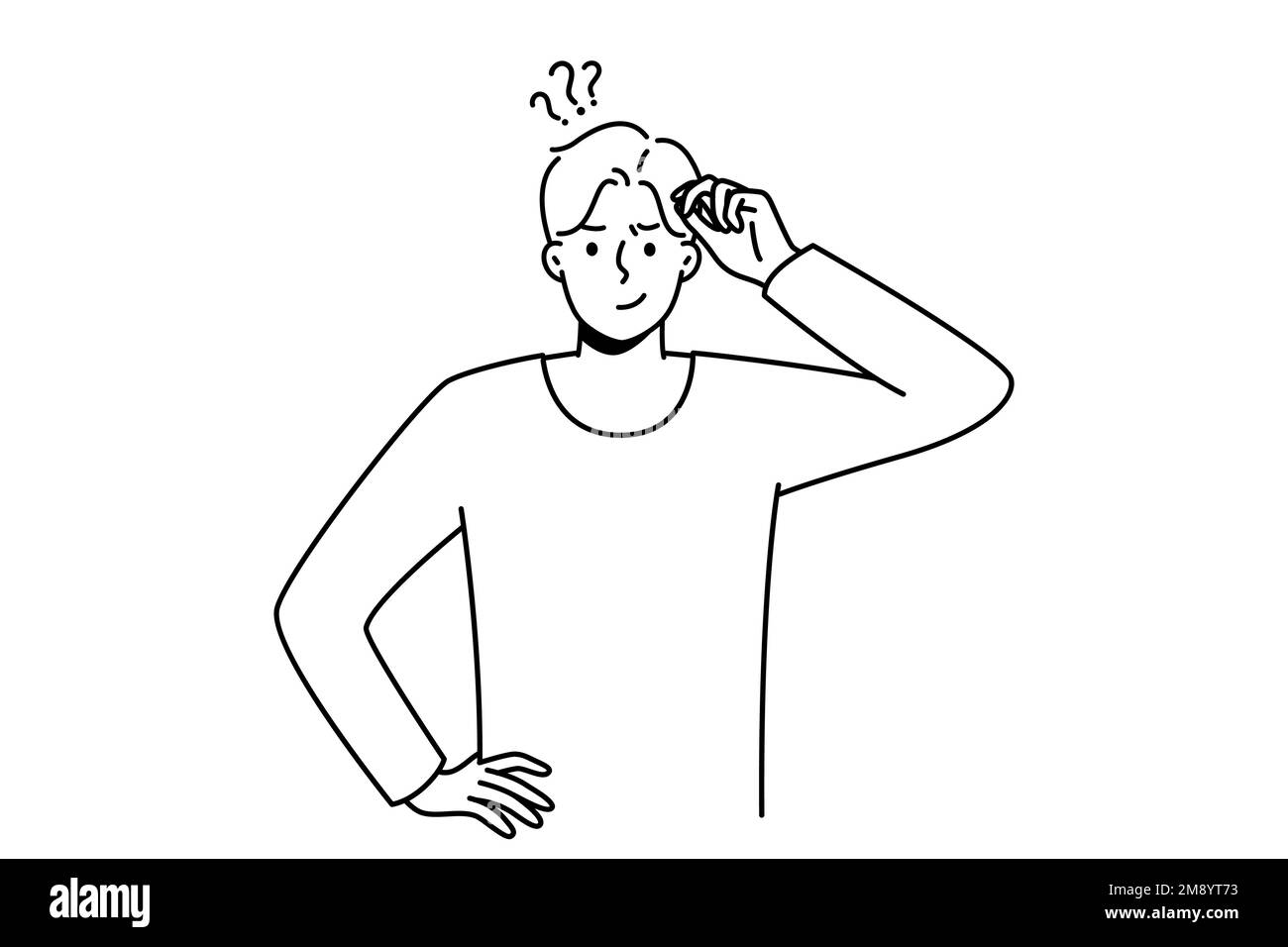 Frustrated young man think of problem solution. Pensive guy feel ...