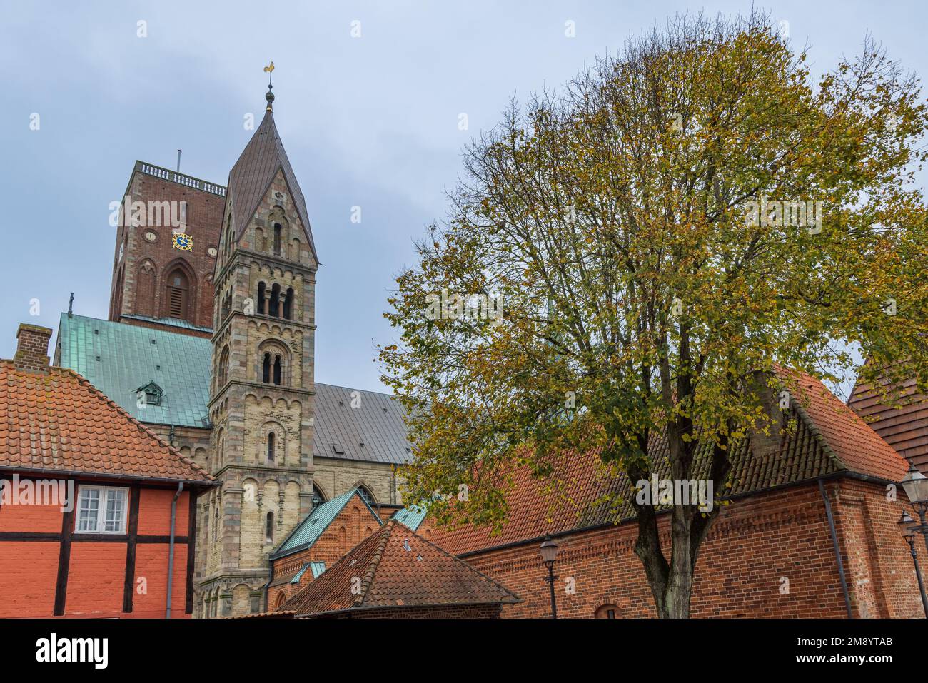 Cityscape with cathedral of little picturesque village Ribe In Southern ...