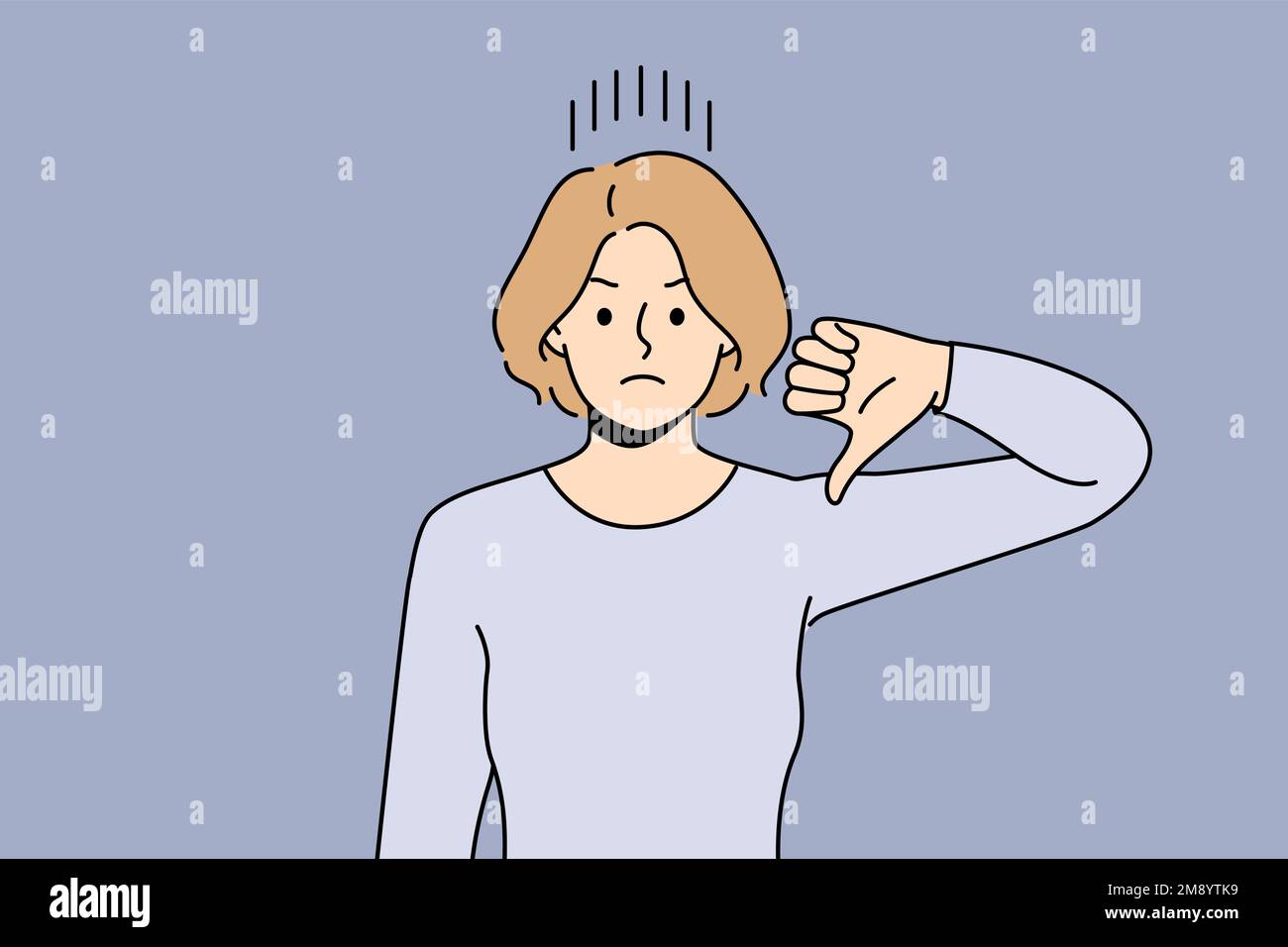 Unhappy young woman show thumb down dissatisfied with bad quality ...