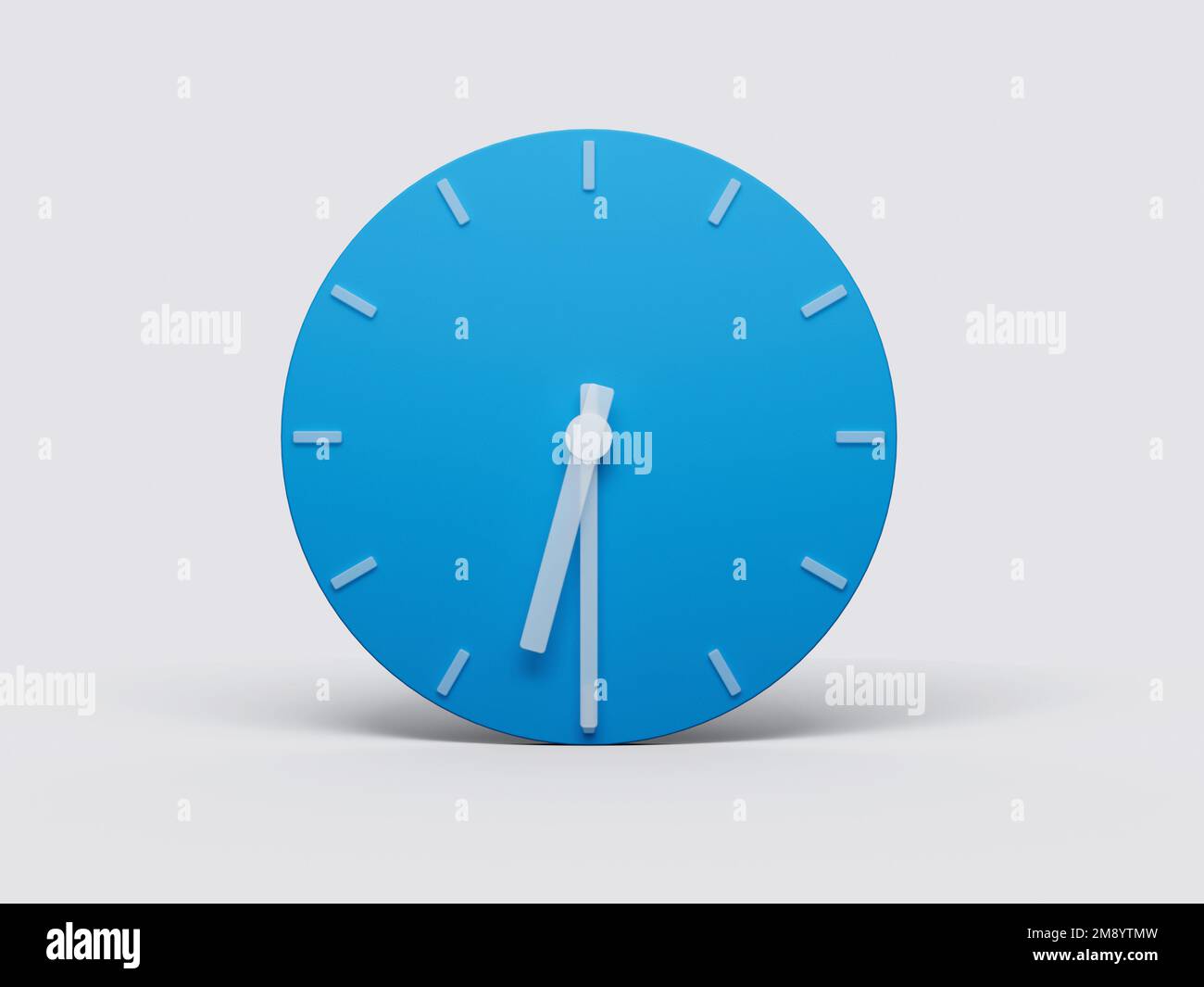 A realistic 3d rendering of a minimal blue wall clock 6:30 o'clock or ...