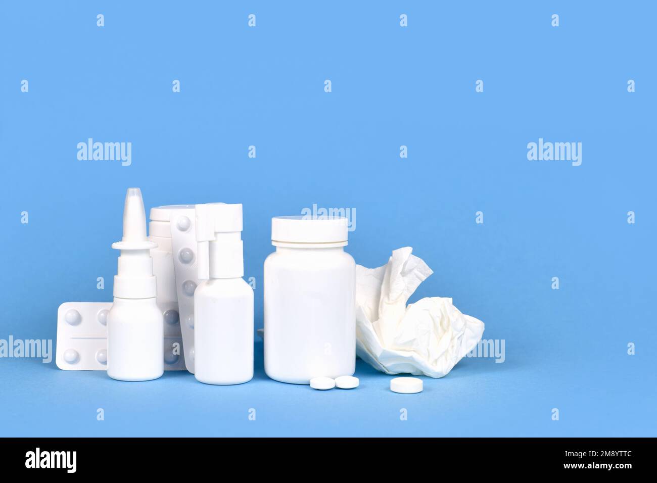 Various medication for cold and flue. Nasal spray, throat spray, pills ...