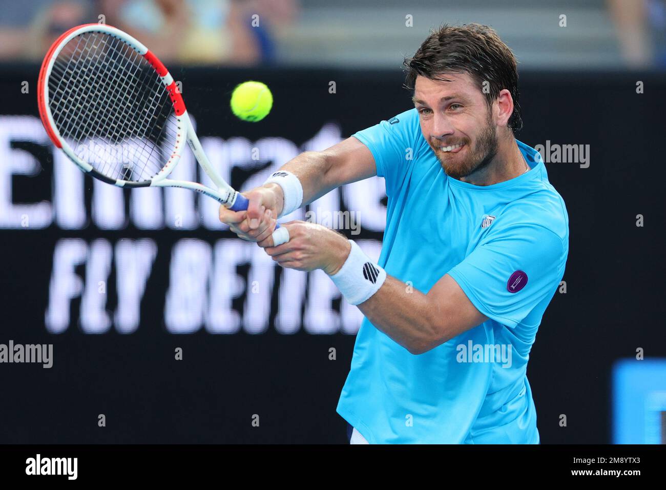 Melbourne, Australia. 16th Jan, 2023. Cameron Norrie of United Kingdom plays a shot during round ...