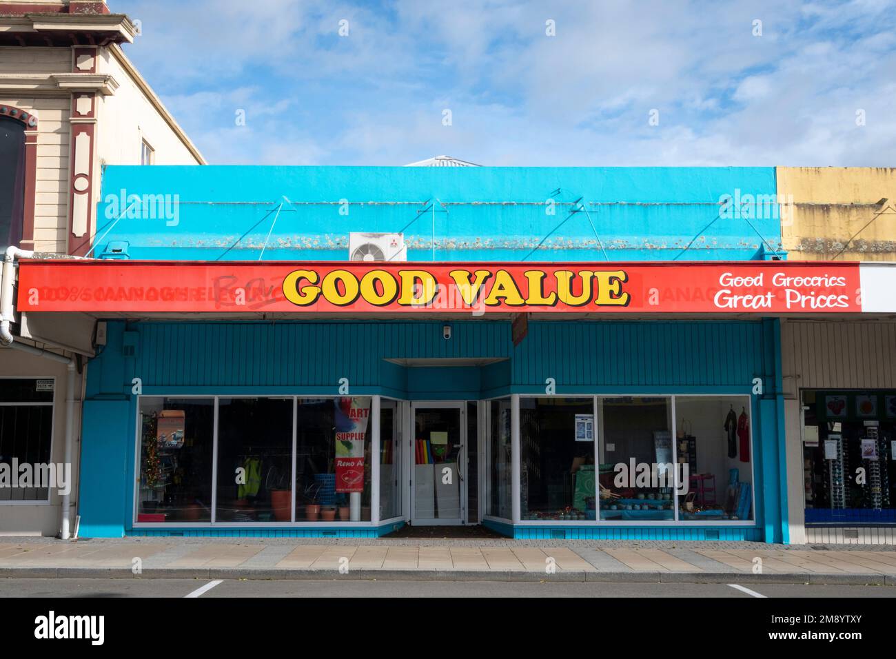 "Good value" sign above shop, High Street, Dannevirke, Tararua Distirct ...