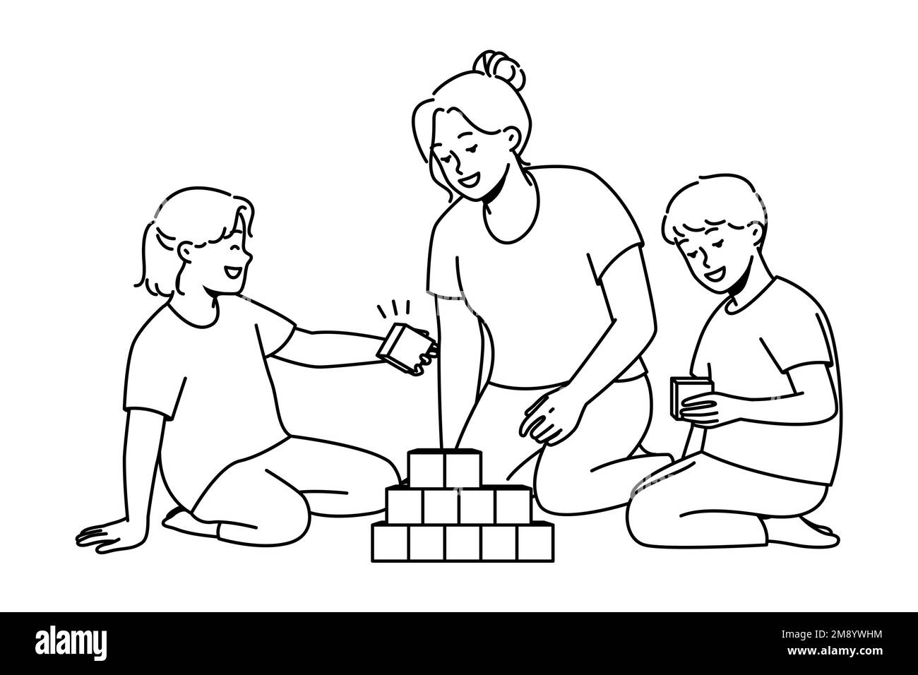 Caring young mother play with children at home. Loving mom engaged in ...