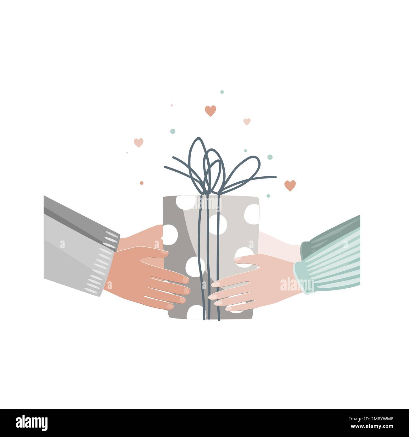 Doodle illustration of male and female hands hanging Valentine day ...