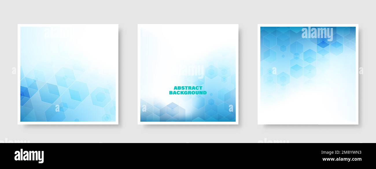 Set of square banners, blue abstract background blue hexagon Stock ...