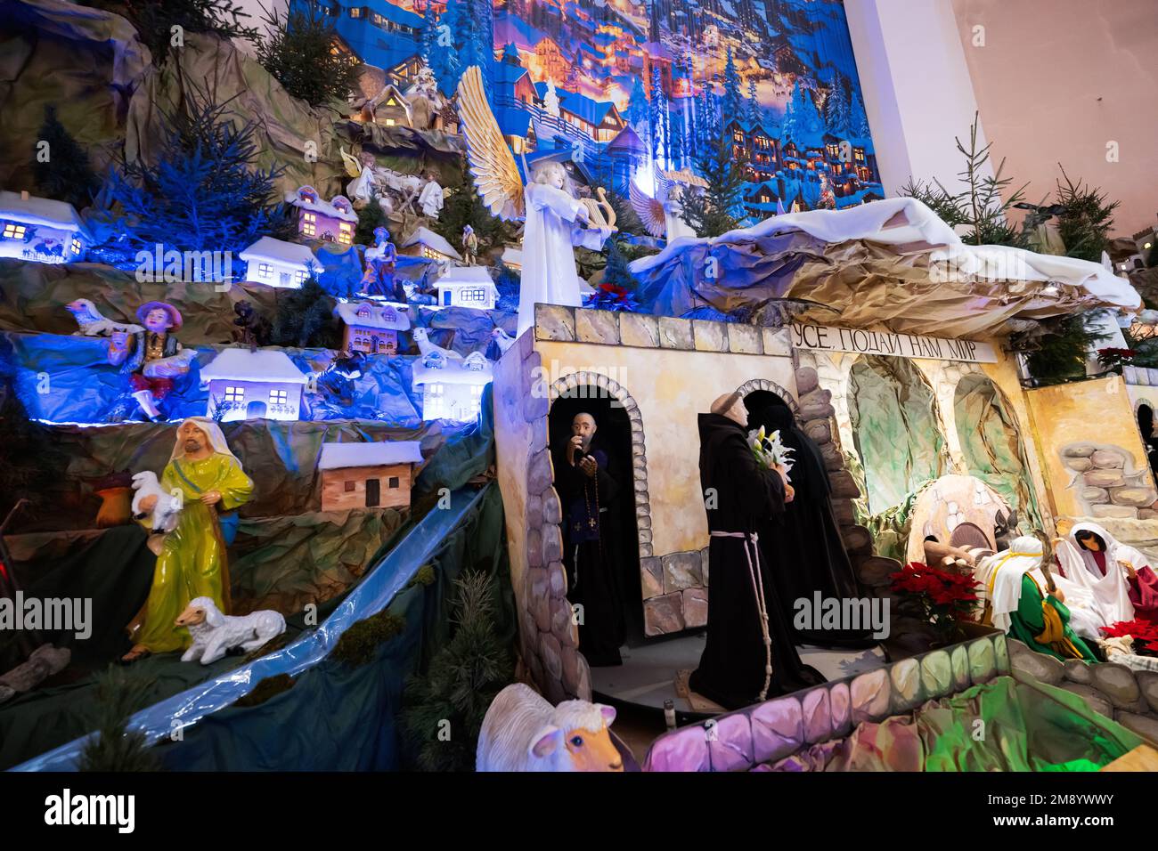 Christmas nativity crib scene in church Stock Photo - Alamy