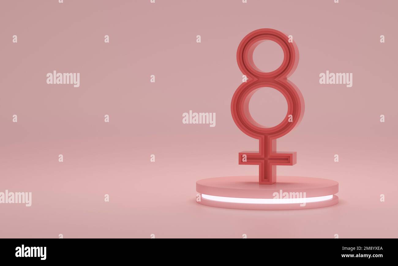 Concept of International Women's Day with female gender symbols. Pink ...