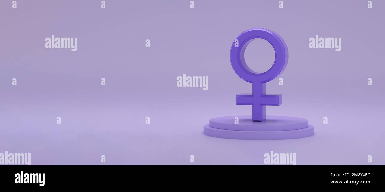 Venus or Female gender symbols on a podium on panoramic purple ...