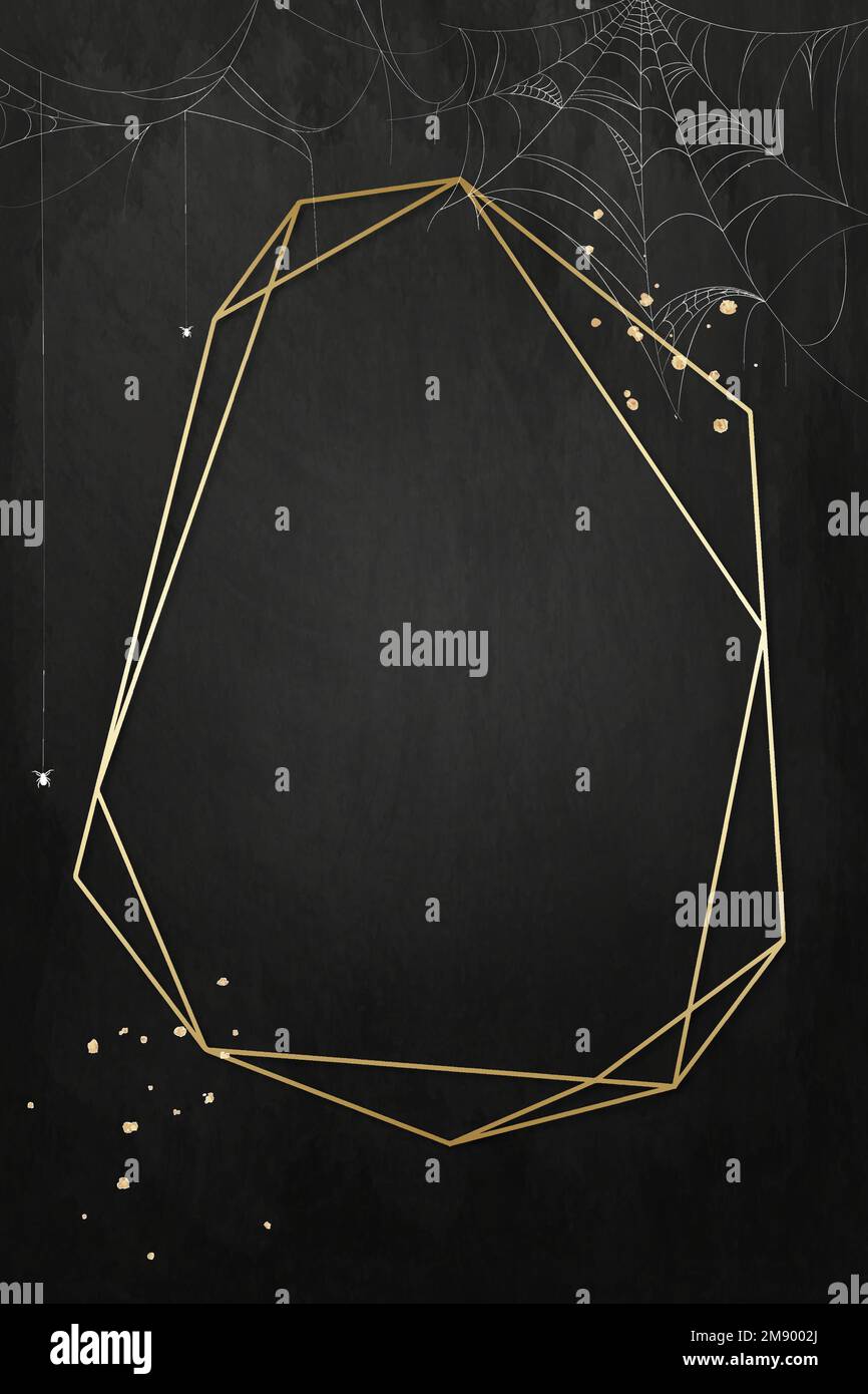 Gold polygon frame on spider web black background vector Stock Vector ...