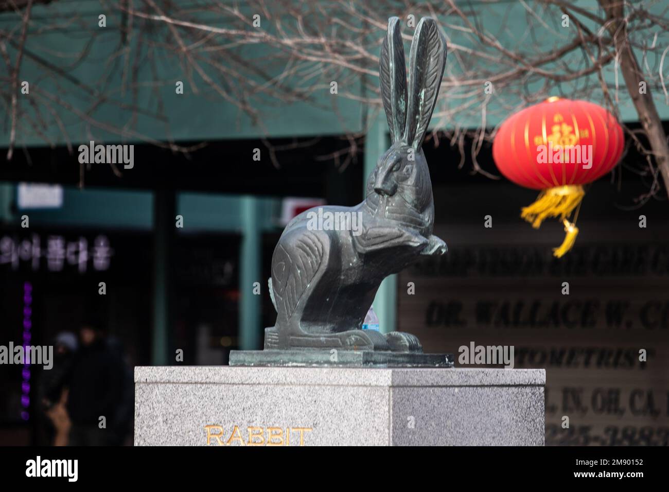 Chicago, USA. 15th Jan, 2023. A statute of a rabbit is pictured in ...
