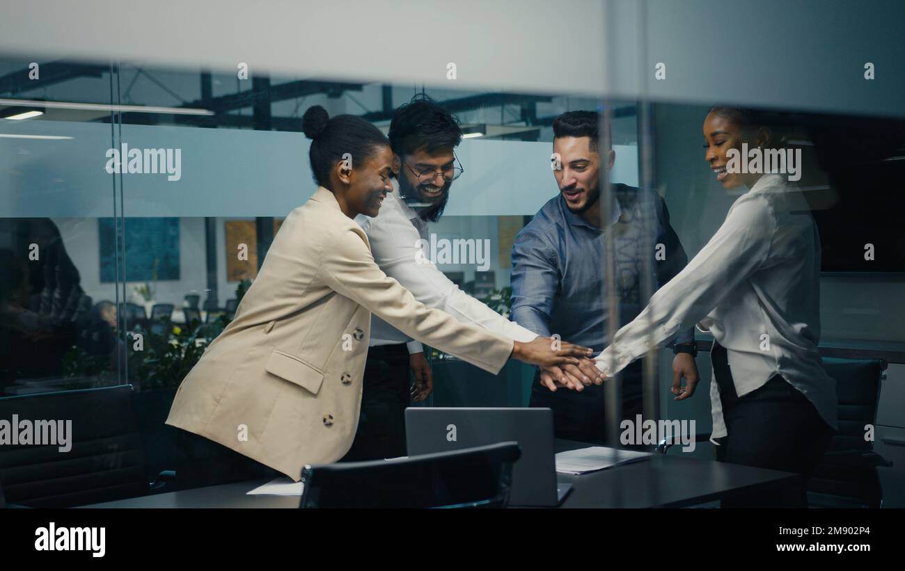 Multiracial business team group of workers developers managers looking ...